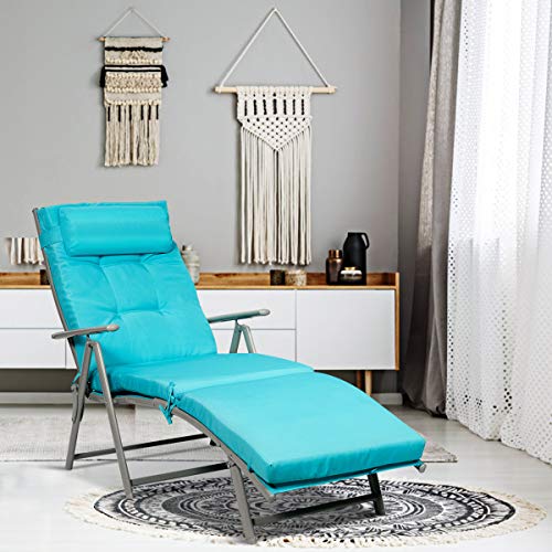 Tangkula Outdoor Folding Chaise Lounge Chair, Lightweight Recliner Chair w/ 7 Adjustable Backrest Positions, Patio Reclining Beach w/Removable Cushion & Pillow for Patio Poolside No Assembly Required