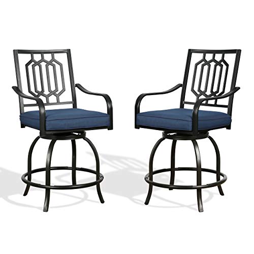 Ulax Furniture Outdoor 2-Piece Counter Height Swivel Bar Stools High Patio Dining Chair Set (Navy)