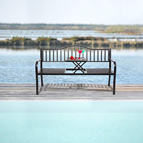 VINGLI 59" Patio Garden Bench Table Outdoor Metal Park Benches,Cast Iron Steel Frame Chair Porch Path Yard Lawn Decor Deck