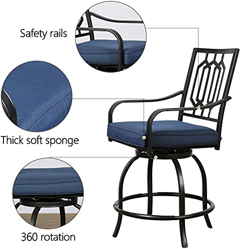 Ulax Furniture Outdoor 2-Piece Counter Height Swivel Bar Stools High Patio Dining Chair Set (Navy)