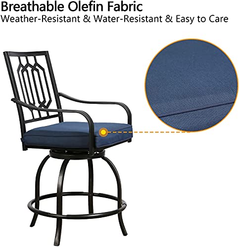 Ulax Furniture Outdoor 2-Piece Counter Height Swivel Bar Stools High Patio Dining Chair Set (Navy)