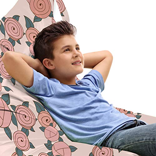 Ambesonne Vintage Floral Lounger Chair Bag, Rose Bouquets Beauty Fragrance Petals Romantic Love Bridal Motif, High Capacity Storage with Handle Container, Lounger Size, Coral and Dark Teal