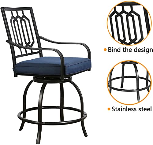 Ulax Furniture Outdoor 2-Piece Counter Height Swivel Bar Stools High Patio Dining Chair Set (Navy)