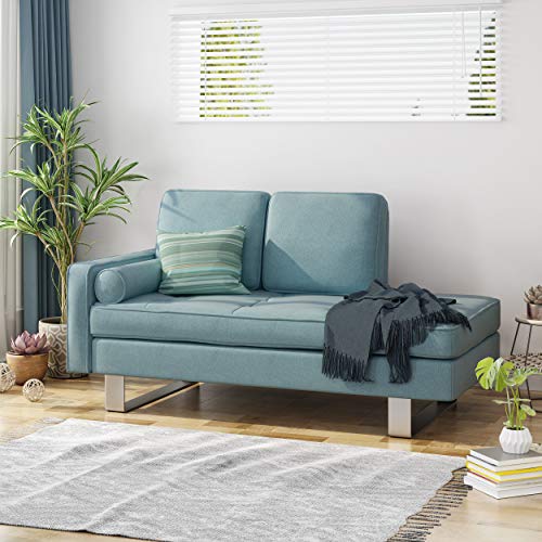 Christopher Knight Home Phelps Modern Fabric Chaise Loveseat, Blue, Silver