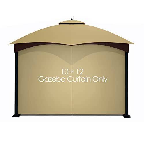 Tanxianzhe Gazebo Replacement Privacy Curtain with Zipper Outdoor Universal Privacy Panel Sidewall for 10' x 12' Gazebo (Khaki)