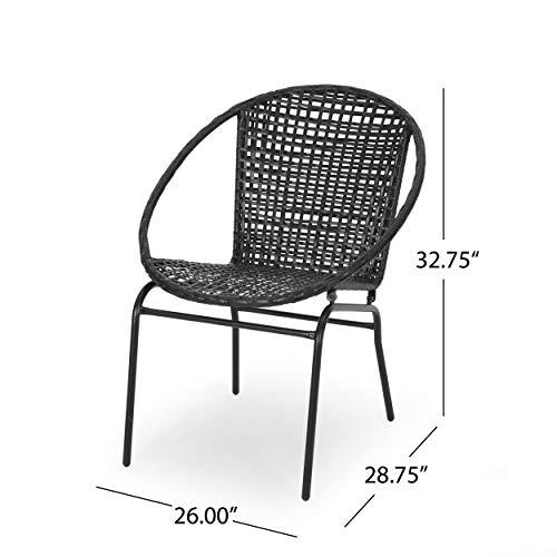 Jacqueline Outdoor Modern Faux Rattan Club Chair (Set of 2), Black