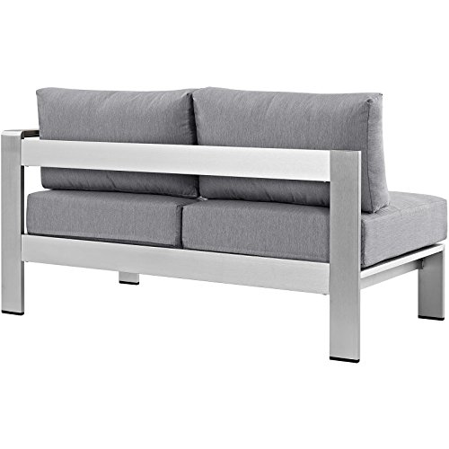 Modway Shore Aluminum Outdoor Patio Right Arm Loveseat in Silver Gray