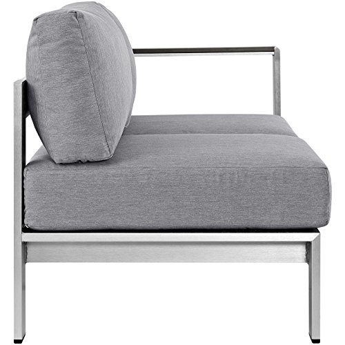 Modway Shore Aluminum Outdoor Patio Right Arm Loveseat in Silver Gray