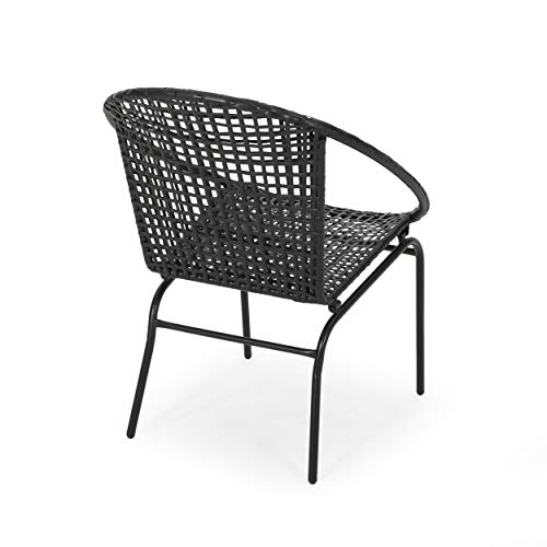 Jacqueline Outdoor Modern Faux Rattan Club Chair (Set of 2), Black