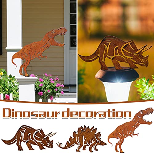 LLOP Garden Sculpture & Statue, Rusty Metal Triceratops T-Rex Stegosaurus- Creative Rusty Metal Garden Yard Art, Decorative Lawn Outdoor Home Ornament (A)
