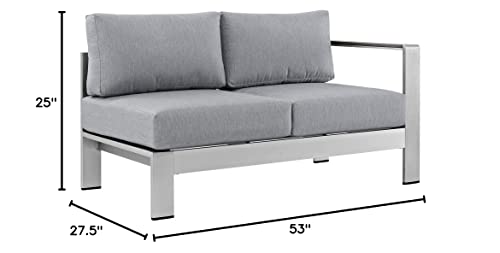Modway Shore Aluminum Outdoor Patio Right Arm Loveseat in Silver Gray