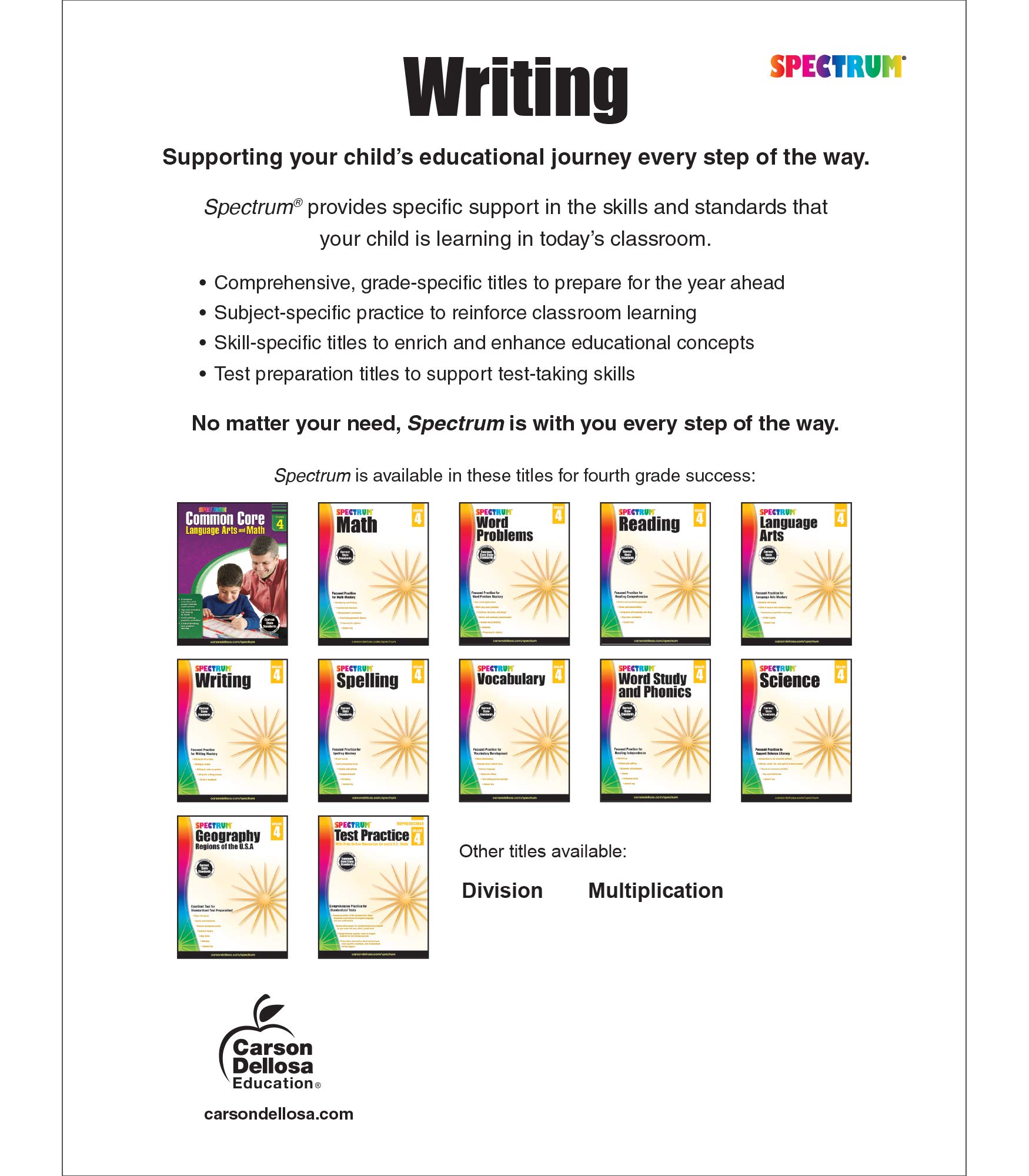 Spectrum Writing Workbook Grade 4, Informative, Opinion, Dialogue, Letter, and Story Writing Prompts, Writing Practice for Kids, Classroom or Homeschool Curriculum (Spectrum Writing)