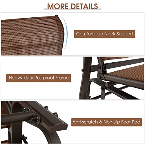 Tangkula Patio Glider Bench, 2-Person Outdoor Rocking Bench with High Back & Curved Armrests, Swing Glider Loveseat with Spacious Seat for Backyard, Balcony, Poolside, Porch (Brown)