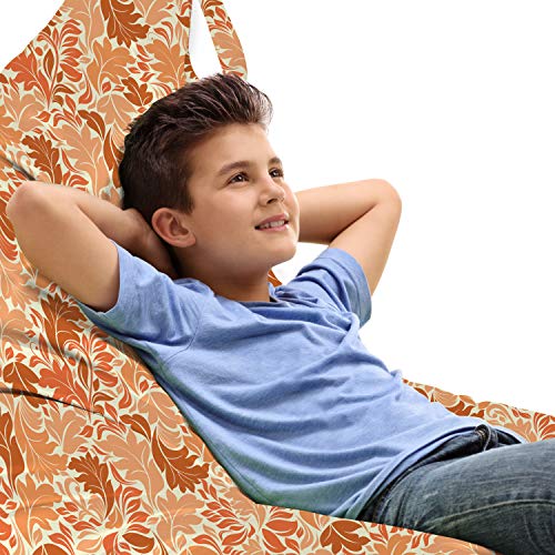 Ambesonne Vintage Autumn Lounger Chair Bag, Depiction of Repetitive Curved Leaves Designed in Peachy Tones, High Capacity Storage with Handle Container, Lounger Size, Salmon Rust and Cream