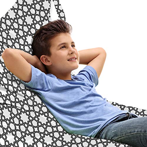 Ambesonne Geometrical Lounger Chair Bag, Monotone Illustration Along Abstract Shapes Ornamental Stars Print, High Capacity Storage with Handle Container, Lounger Size, Charcoal Grey and White