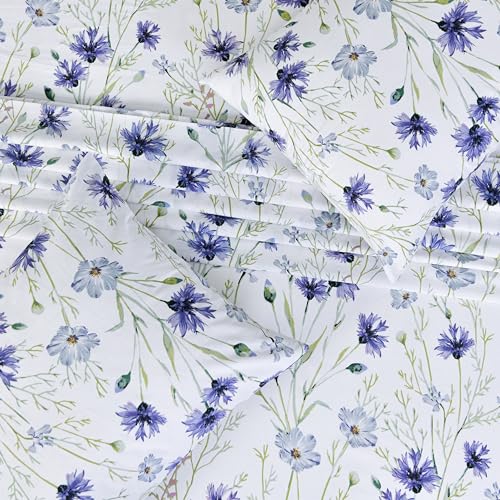 EnvioHome Full Bed Sheet Set, 4-Piece Natural 100% Cotton Full Size Sheets, Ultra Soft Light Breathable Luxury Percale Weave Floral Bed Sheets Full Size,16" Deep Pocket Sheets Full Size Bed, Lavender