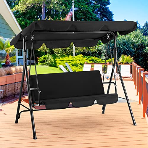 UPHYB Outdoor Patio Swing Chair, Porch Swing with Stand, Adjustable Canopy and Removable Cushions for Backyard, Garden, Poolside, Balcony