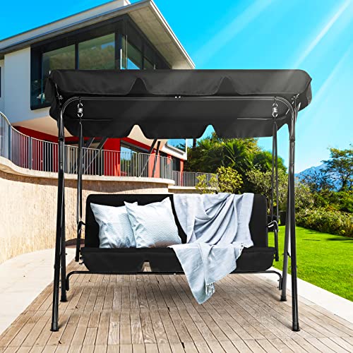 UPHYB Outdoor Patio Swing Chair, Porch Swing with Stand, Adjustable Canopy and Removable Cushions for Backyard, Garden, Poolside, Balcony