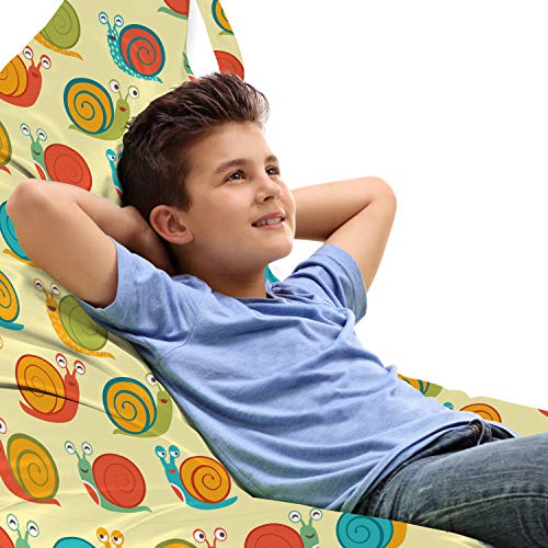 Ambesonne Snail Lounger Chair Bag, Numerous Repetitive Colorful Cartoon Shell Animals Character Illustration, High Capacity Storage with Handle Container, Lounger Size, Pale Yellow Multicolor