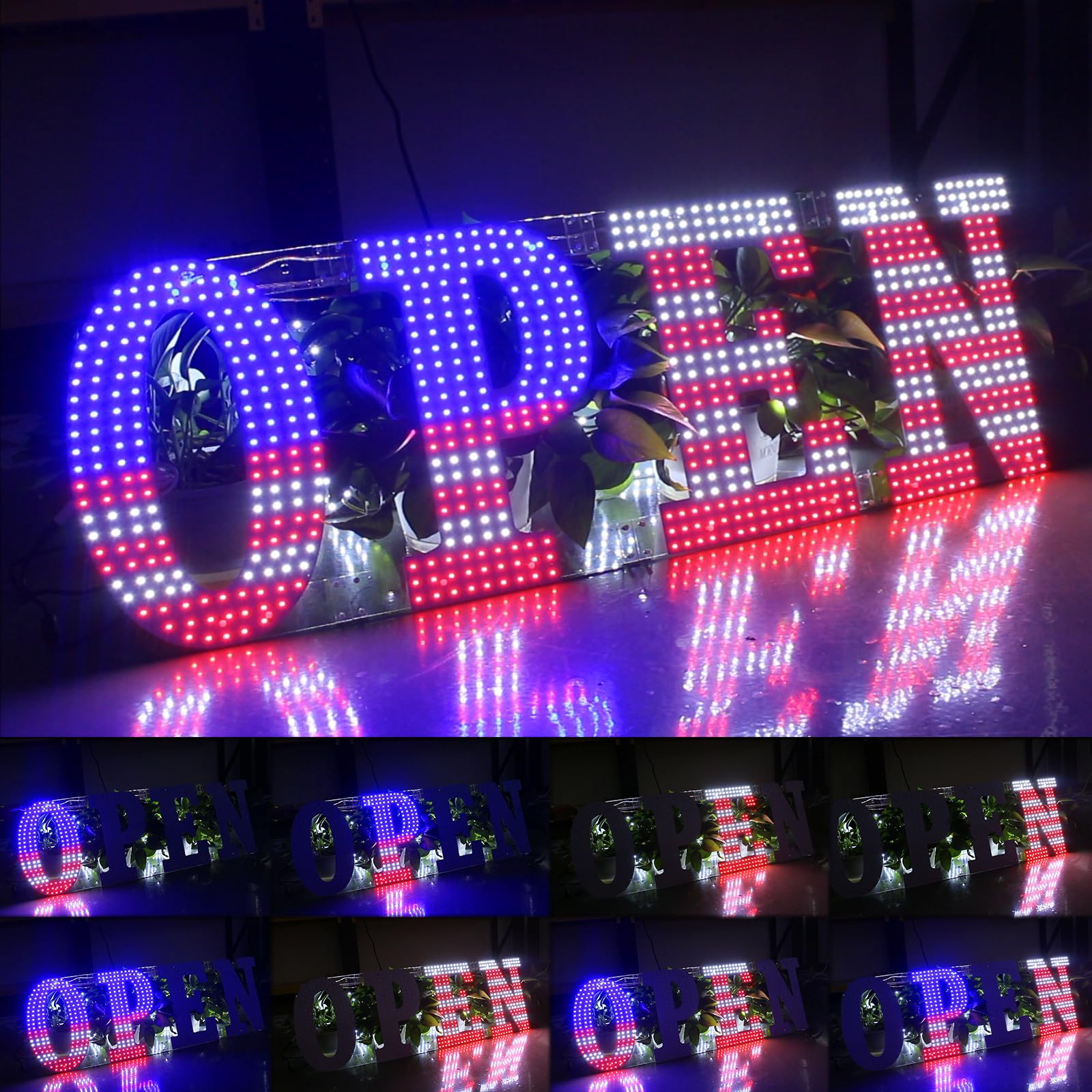 Flashing USA Flag Open Sign, 40"x14" Large Led Open Sign with 14 Scene Modes, Open Sign for Business with Hanging Installation, Ultra Bright Open Sign for Boutique, Stores, Bar, and More