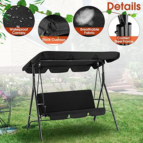 UPHYB Outdoor Patio Swing Chair, Porch Swing with Stand, Adjustable Canopy and Removable Cushions for Backyard, Garden, Poolside, Balcony