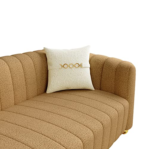 Misoce 83'' Luxury Velvet Couch Sofa for 3 Person Fashion Couch with 2 Pillows, Metal Legs Solid Wood Frame Chesterfield Sofa Couch for Living Room, Hotel (83'' Brown)