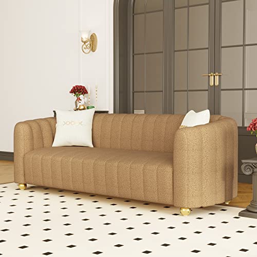 Misoce 83'' Luxury Velvet Couch Sofa for 3 Person Fashion Couch with 2 Pillows, Metal Legs Solid Wood Frame Chesterfield Sofa Couch for Living Room, Hotel (83'' Brown)