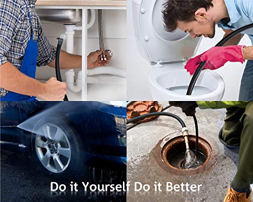 Sewer Jetter kit for Pressure Washer, 150 feet Hose, 1/4 Inch Drain Cleaning Hose,Button Nose & Rotating Sewer Jetting Nozzle,Sewer Jet kit for Pressure Washer,Jetter Hose, 4.5, 5.5, 4000 PSI (Black)