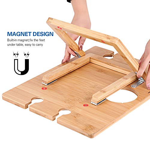 Ollieroo Portable Picnic Table for Wine and Glass, Outdoor Wooden Foldable Champagne Picnic Table, Bamboo Snack & Cheese Tray for Indoor/Outdoor