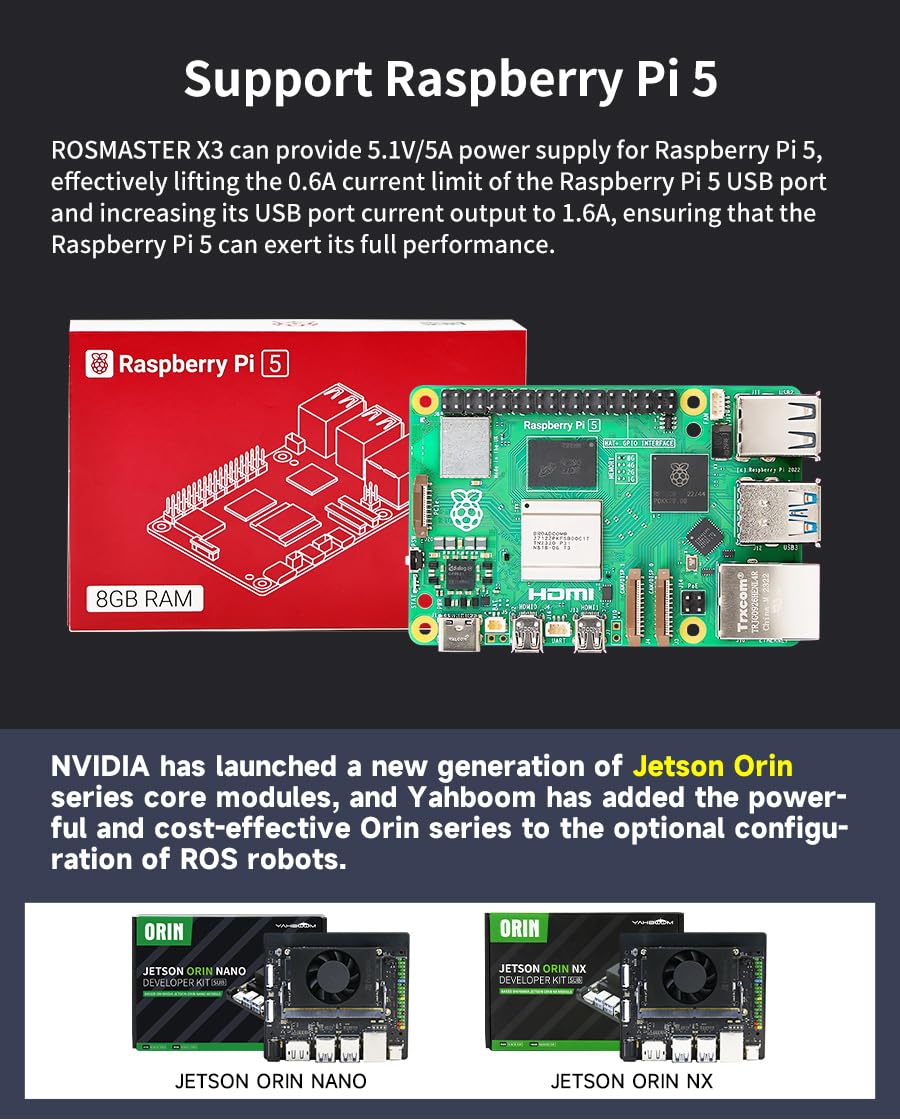 Rosmaster X3 Artificial Intelligence Ubuntu22.04 Jetson Orin Nx 8GB Project Learning Smart Robot Electronic Kit Based on Jetson Orin NX(NOT Include)
