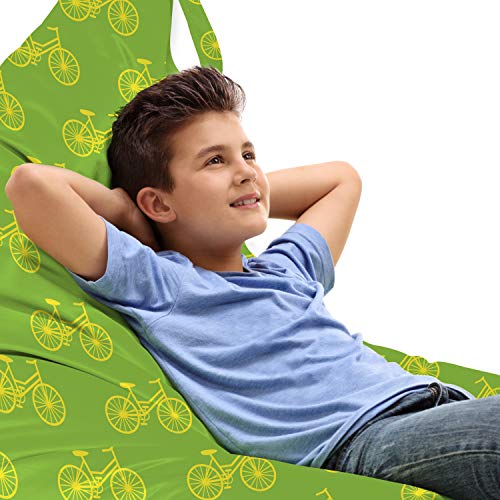 Ambesonne Bicycle Lounger Chair Bag, Illustration of Continuous 2 Wheel Items in Nature Tones Retro Feels, High Capacity Storage with Handle Container, Lounger Size, Lime Green and Yellow