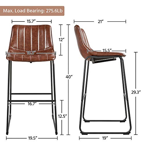 Yaheetech 30" PU Leather Dining Chairs Armless Chairs Indoor/Outdoor Kitchen Dining Room Chairs with Metal Legs and Footrest, Set of 2, Brown