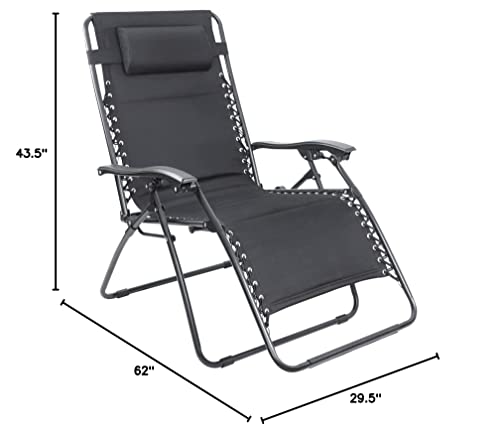 Greesum GS-OSZG00 Oversized Zero Gravity Chair, Folding Outdoor Patio Lounge Recliner with Movable Headrest, Black
