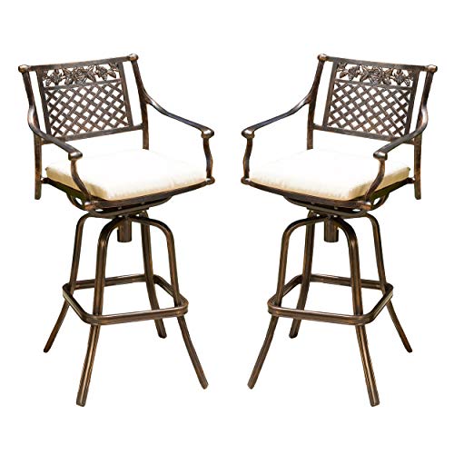 Christopher Knight Home Sebastian Cast Aluminum Barstools with Cushions, 2-Pcs Set, Copper