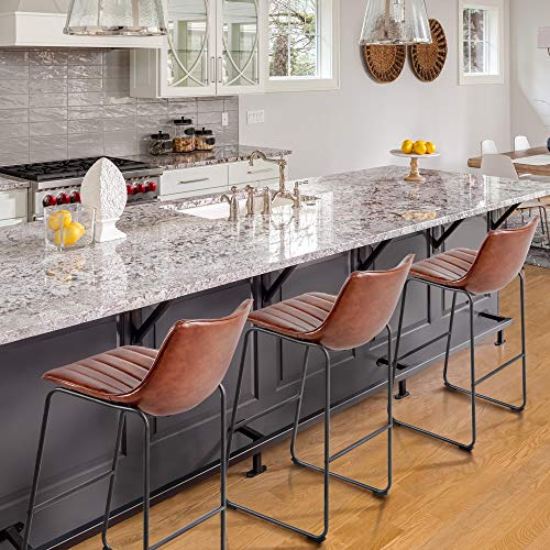 Yaheetech 30" PU Leather Dining Chairs Armless Chairs Indoor/Outdoor Kitchen Dining Room Chairs with Metal Legs and Footrest, Set of 2, Brown
