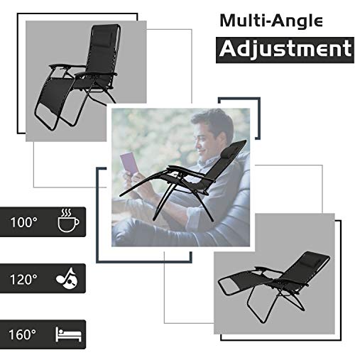 Greesum GS-OSZG00 Oversized Zero Gravity Chair, Folding Outdoor Patio Lounge Recliner with Movable Headrest, Black