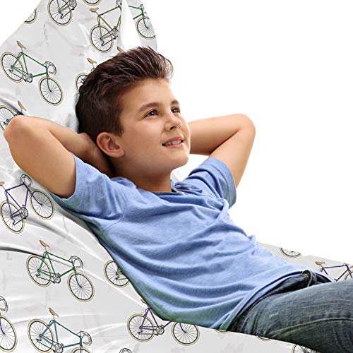 Ambesonne Muted Colors Lounger Chair Bag, Old Fashioned Retro Motif Urban Ride Bike Theme Countryside European City, High Capacity Storage with Handle Container, Lounger Size, Multicolor