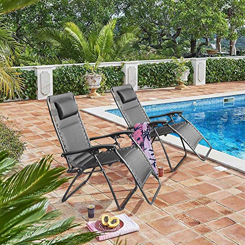 Greesum GS-OSZG00 Oversized Zero Gravity Chair, Folding Outdoor Patio Lounge Recliner with Movable Headrest, Black