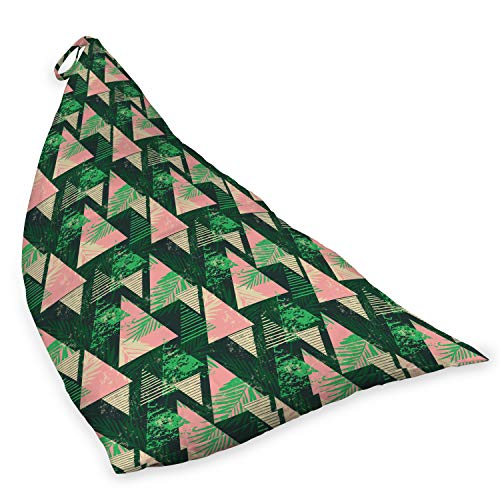 Ambesonne Grunge Lounger Chair Bag, Triangles Inner Murky Leaves and Stripes Creative Rainforest Nature, High Capacity Storage with Handle Container, Lounger Size, Hunter Green and Pale Pink