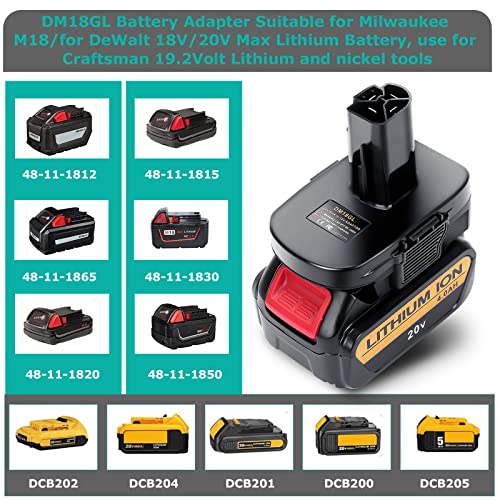 DM18GL Battery Adapter for Milwaukee 18V and for DeWalt 18V Lithium Battery Convert to only for Craftsman 19.2 Volt Battery(Can't for 20V Battery