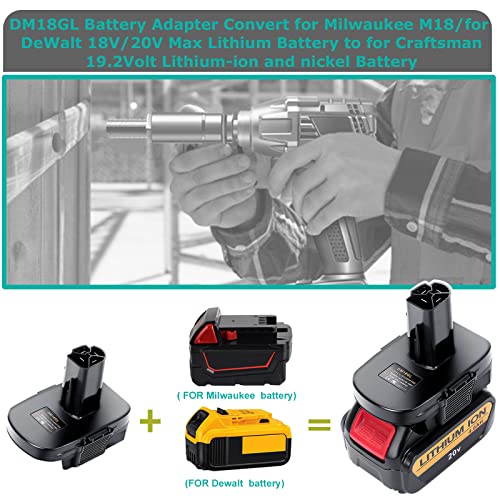 DM18GL Battery Adapter for Milwaukee 18V and for DeWalt 18V Lithium Battery Convert to only for Craftsman 19.2 Volt Battery(Can't for 20V Battery