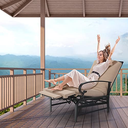 PHI VILLA Oversized Outdoor Recliner Chairs Set of 2, Zero Gravity Metal Patio Recliner Lounge Chairs with Removable Beige Cushions for Garden, Poolside, Lawn