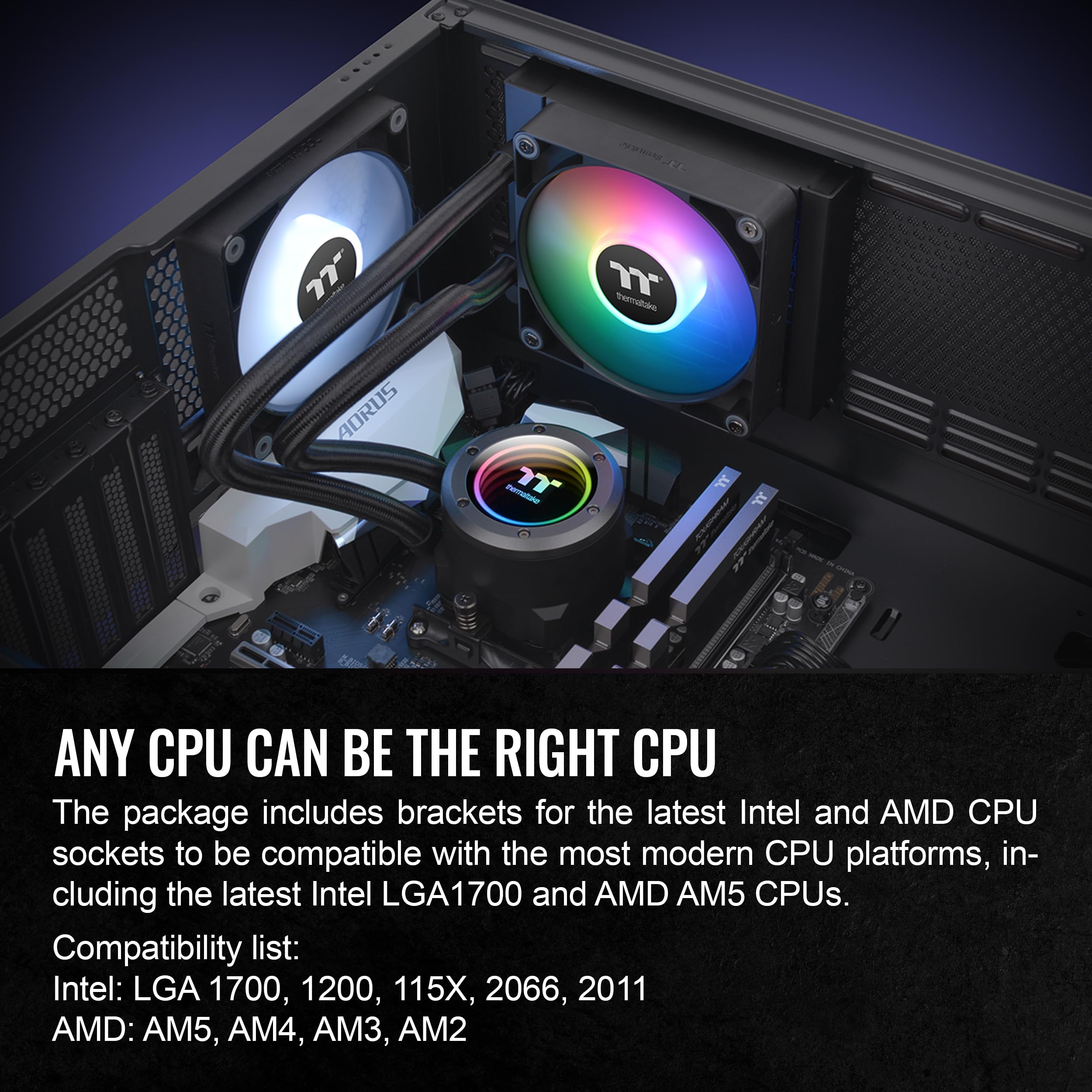 Thermaltake TH120 ARGB Sync V2 CPU Liquid Cooler/AlO Liquid Cooling/Fan 120mm*1/PWM 500~2000 RPM/Mirror Waterblock/MB ARGB Sync Control, CL-W360-PL12SW-A , Black