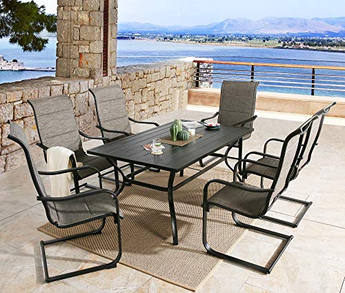 Ulax Furniture Outdoor Dining Chairs Padded Patio Metal Spring Motion Dining Chairs with High Backrest, Set of 6