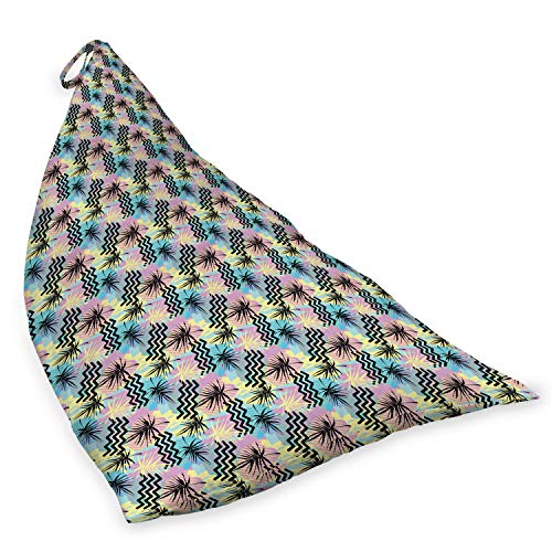Ambesonne Summer Lounger Chair Bag, Retro Memphis Style Pop Art Zigzags Tropical Leaves Design Modern Art, High Capacity Storage with Handle Container, Lounger Size, Charcoal Grey Multicolor