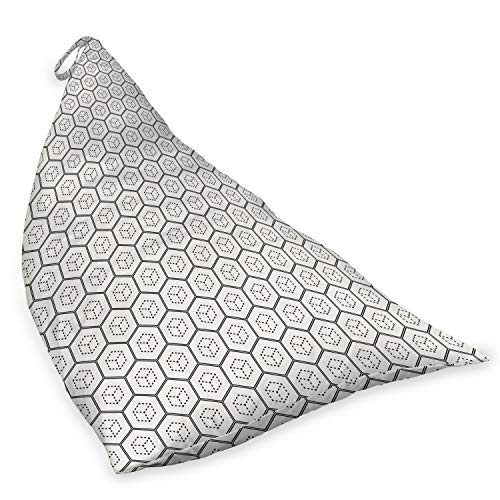 Ambesonne Cubes Lounger Chair Bag, Print of Modern Hexagonal Elements Dotted Repetitive Dashed Lines, High Capacity Storage with Handle Container, Lounger Size, Charcoal Grey and Off White
