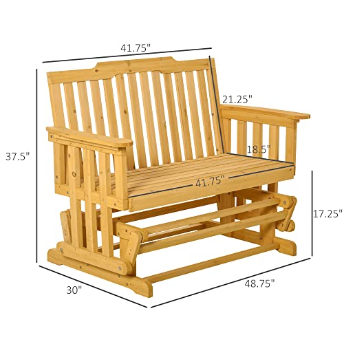 Outsunny 2-Person Outdoor Glider Bench, Wood, Quick Drying, Wide Armrest, Rocking Chair Loveseat for Backyard Garden Porch, Natural
