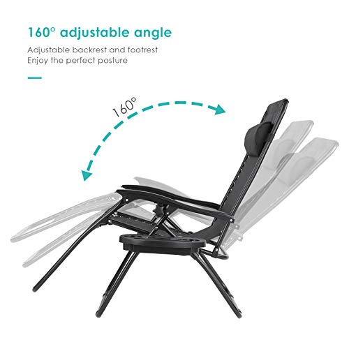 OKVAC Zero Gravity Chair Set of 2 with Side Table, Adjustable Foldable Patio Lounge Recliner w/Pillow&Cup Holder, for in/Outdoor, Poolside, Garden, Camping, Lawn, Yard, Beach, 310LBS Capacity