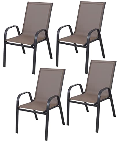 BTEXPERT Brown Indoor Outdoor 4-Set of Four Restaurant Flexible Sling Stack, Patio Metal Frame Chair, Set of 4