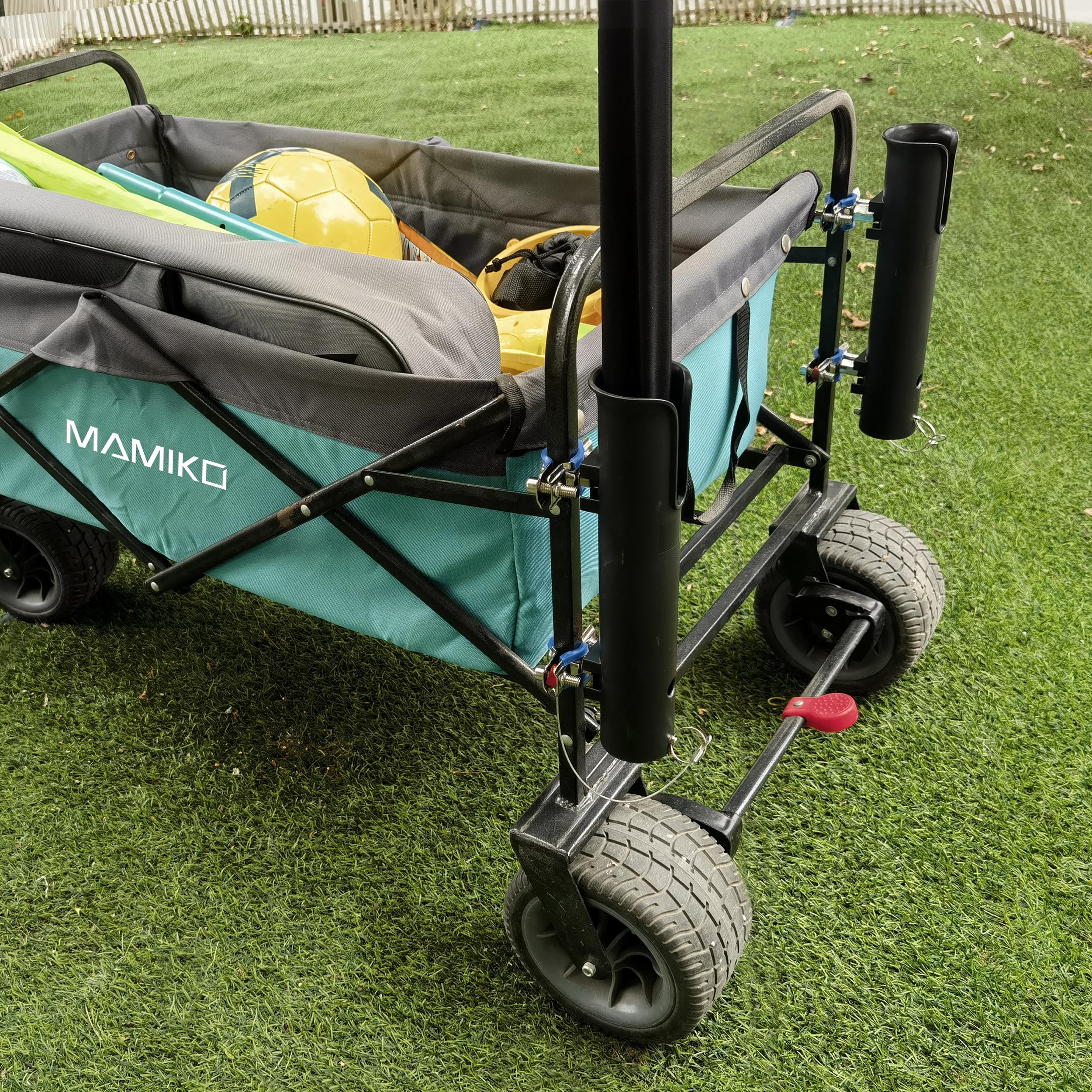 Folding Wagon Cart Umbrella and Fishing Rod Holder - Ideal for Wagon Cart, Garden, Gorilla, and Camping Carts - No Drilling Required